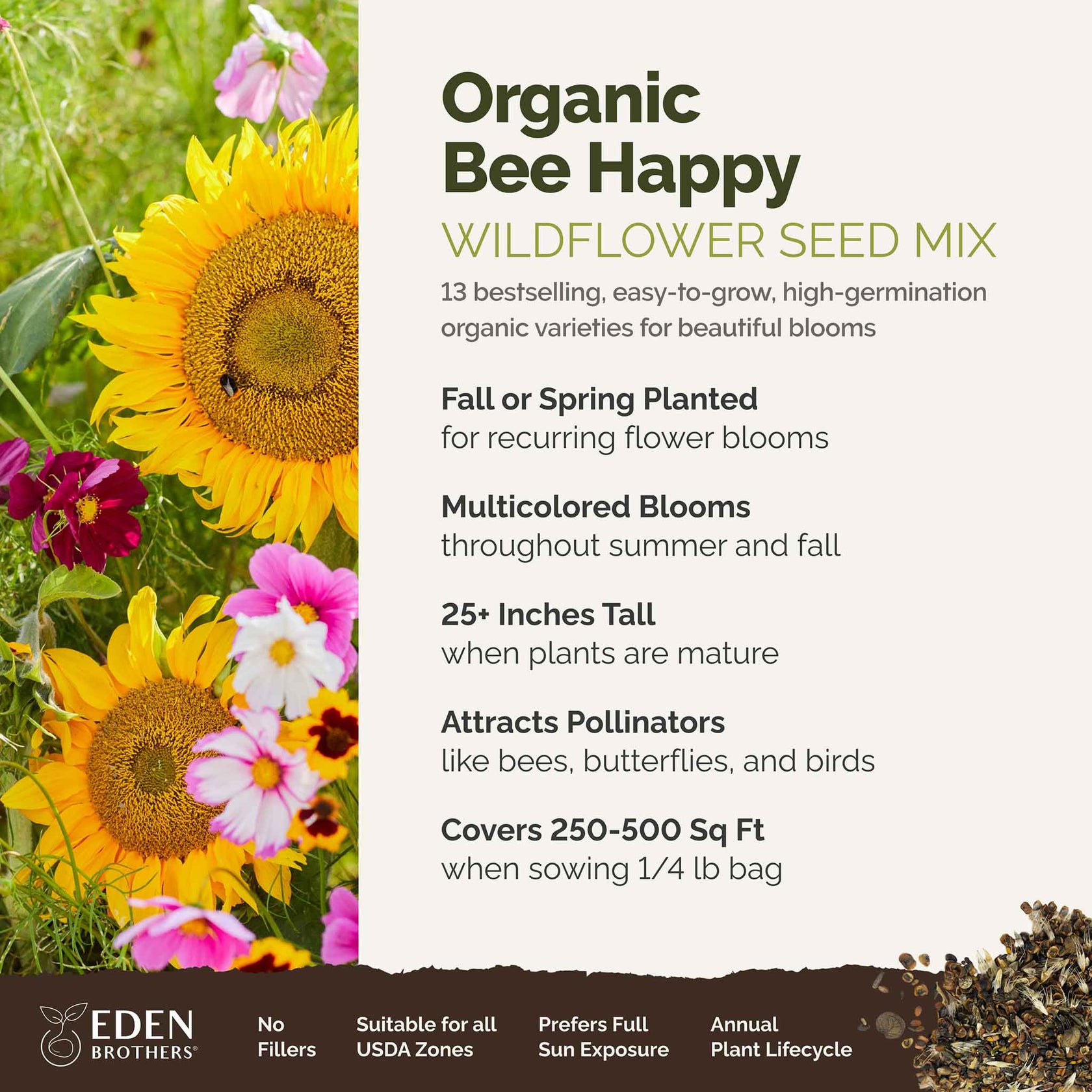Bee Happy - Organic Bee Attractor Wildflower Mix | Wildflower Seeds ...