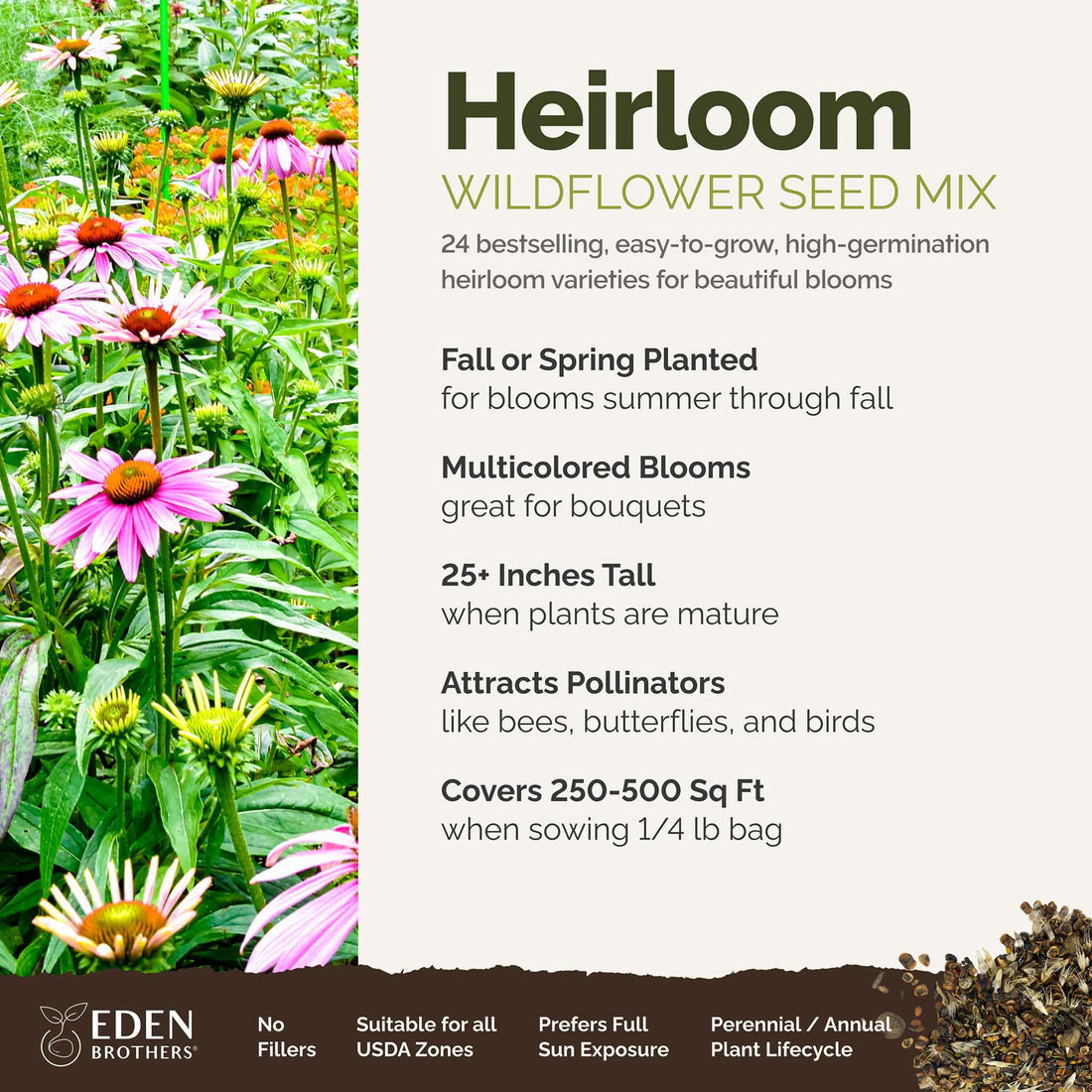 Heirloom Flower Seed Mix | Wildflower Seeds | Eden Brothers