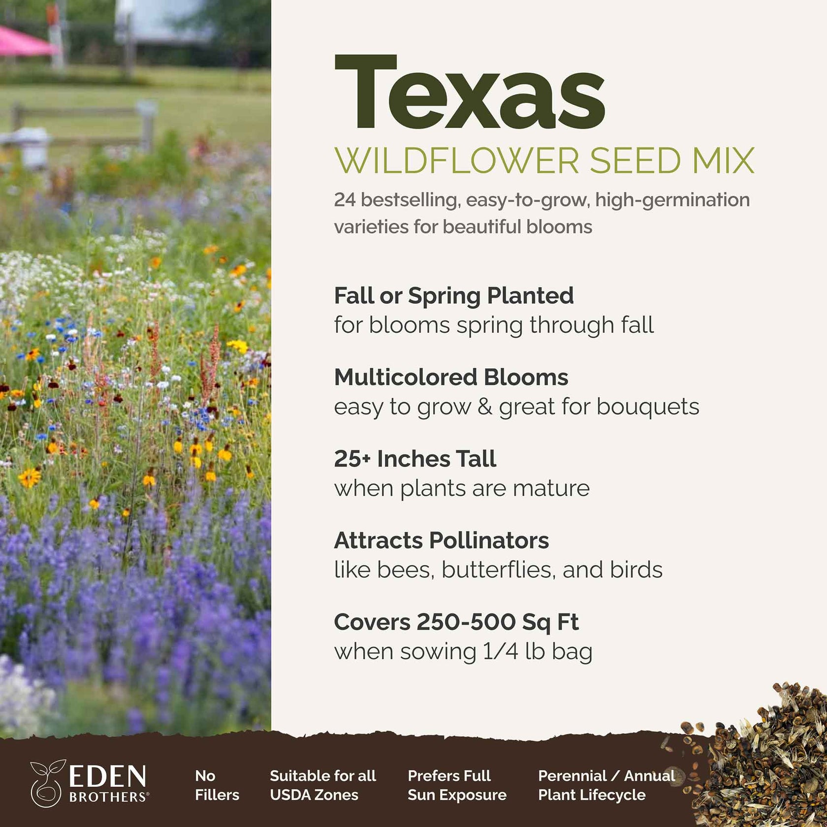 Texas Wildflower Seed Mix | Wildflower Seeds | Eden Brothers